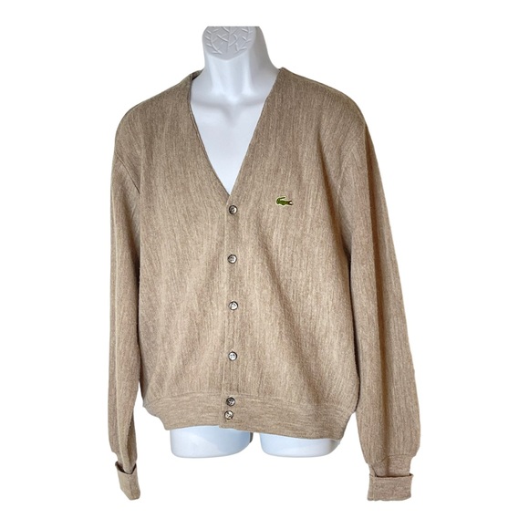 Lacoste | Sweaters | Vintage 7s Izod Lacoste Tan Button Up V Neck Cardigan 00 Orlon Acrylic Lg ...